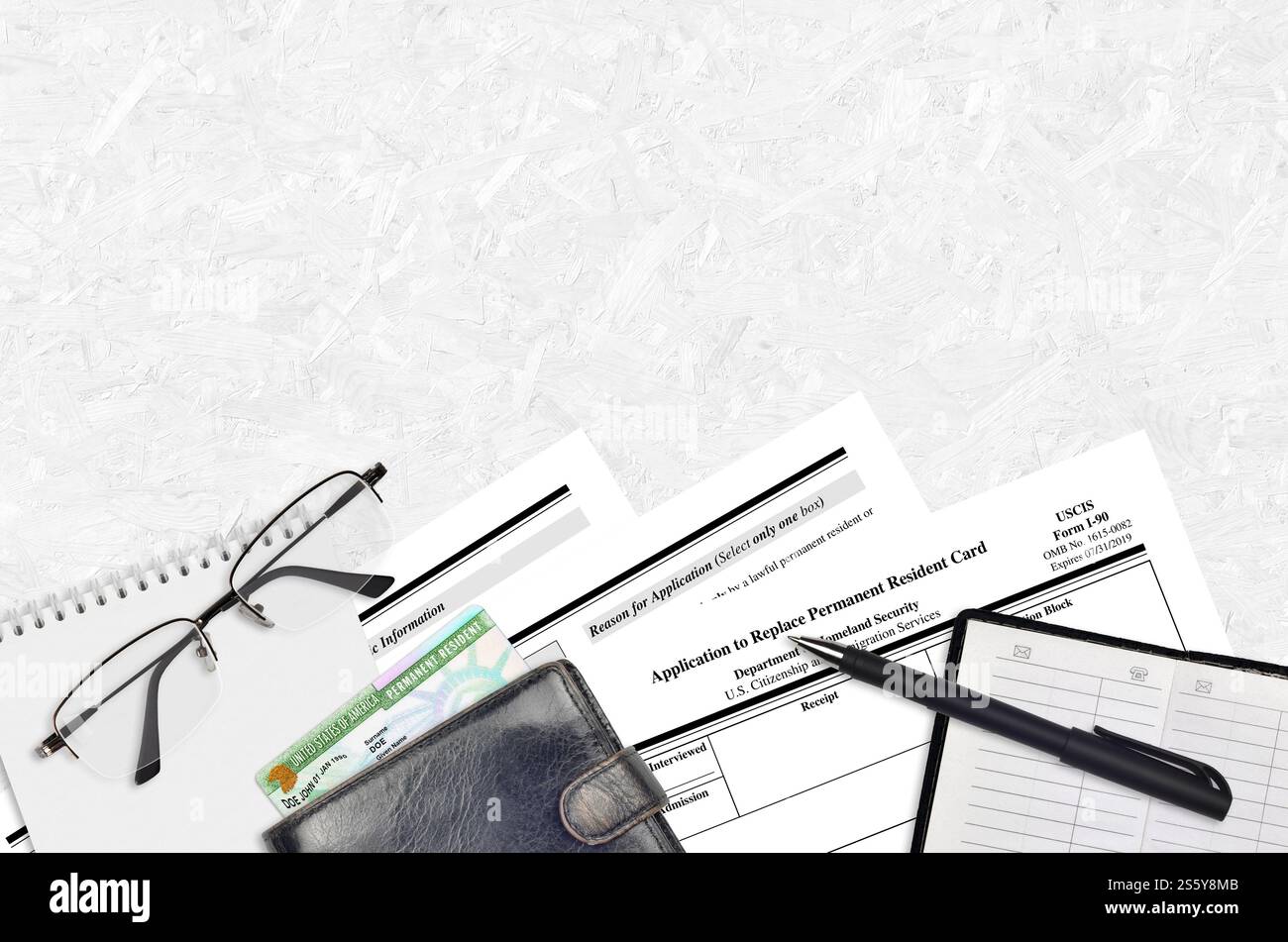 USCIS form I-90 Application to replace permanent resident card lies on ...