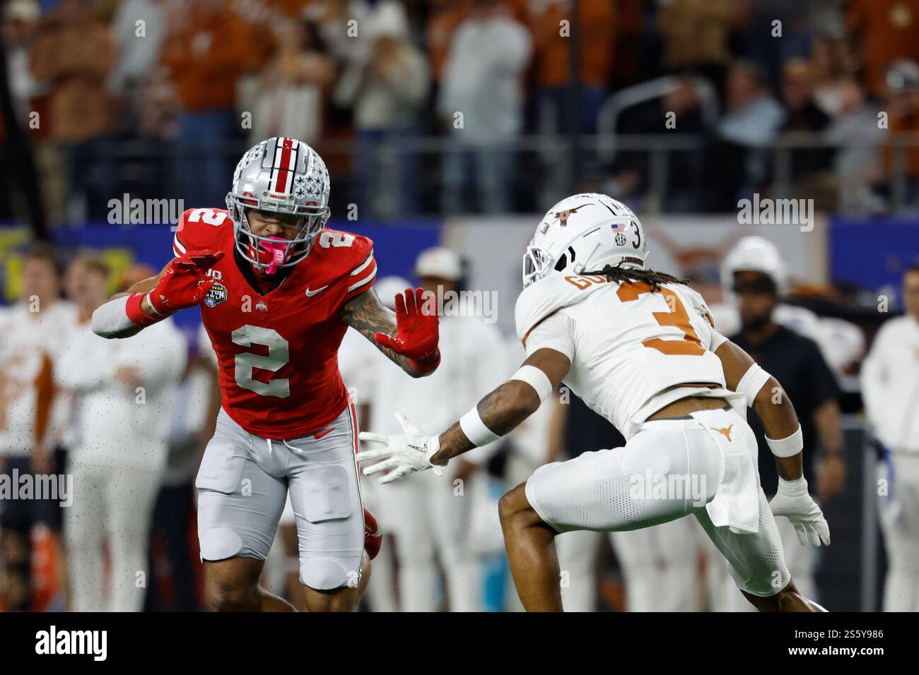 Ohio State wide receiver Emeka Egbuka (2) runs a pass route during the ...