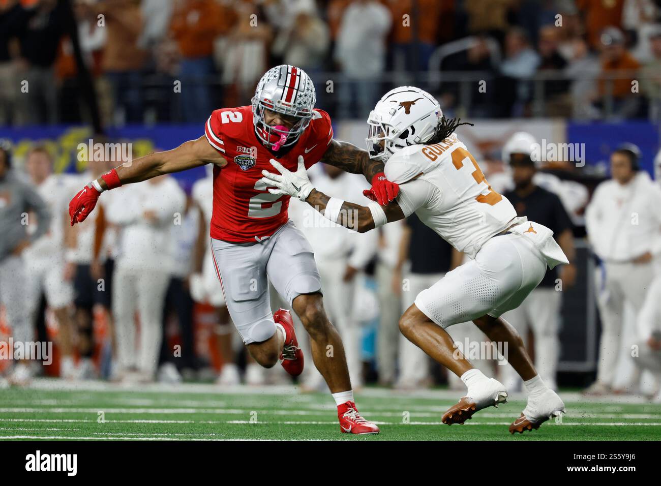 Ohio State wide receiver Emeka Egbuka (2) runs a pass route during the ...