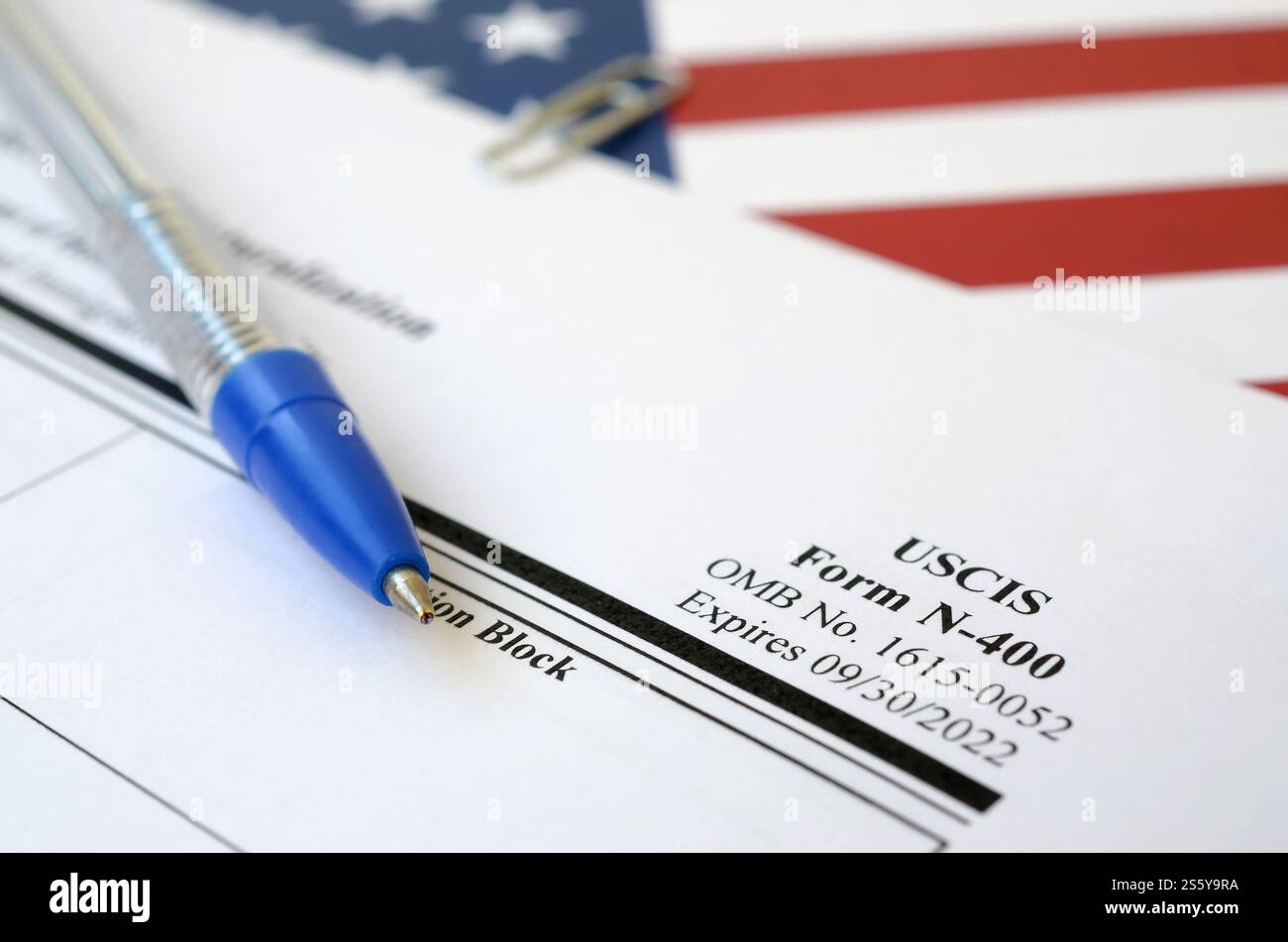 N-400 Application for Naturalization blank form lies on United States ...