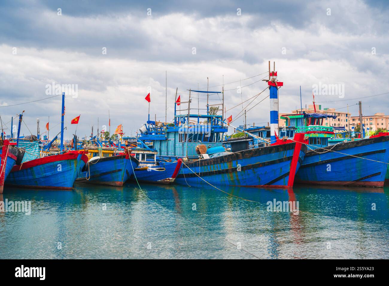 Lively floating village and fishing harbor in Da Nang, Vietnam Stock ...