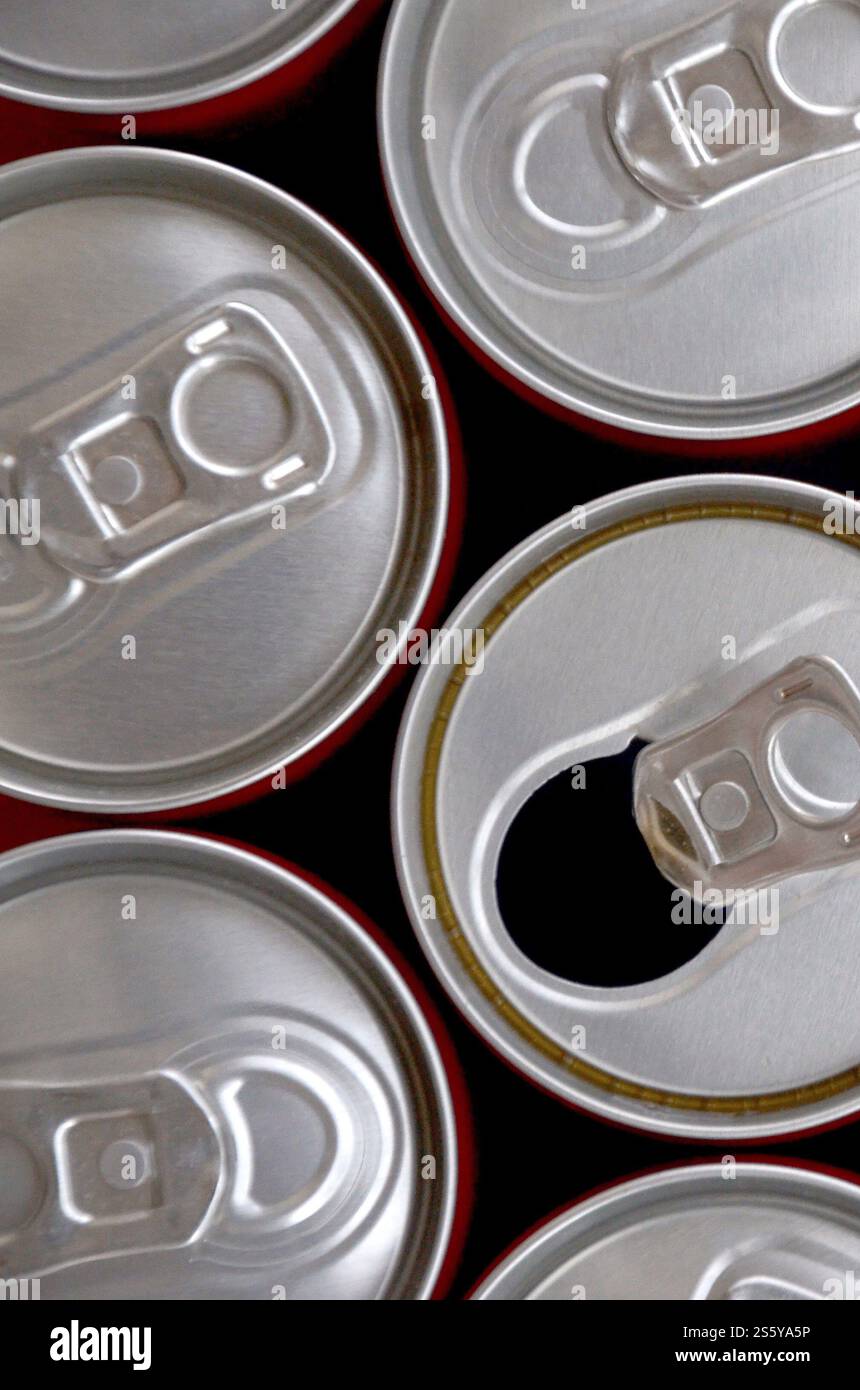 Many cans of soda soft drink, lemonade, cola, beer or energy drink ...