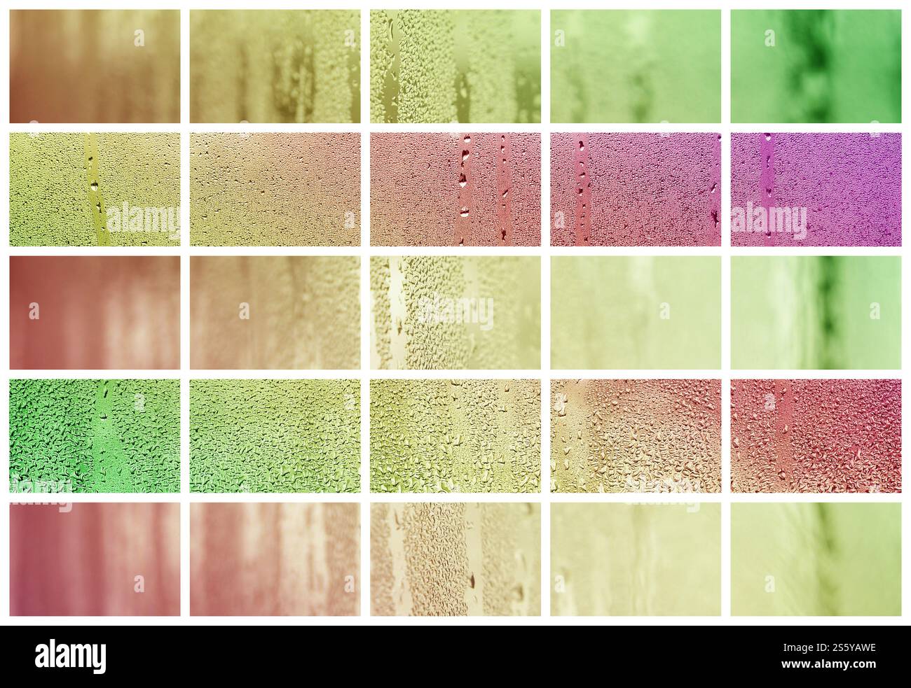 A collage of many different fragments of glass, decorated with rain ...