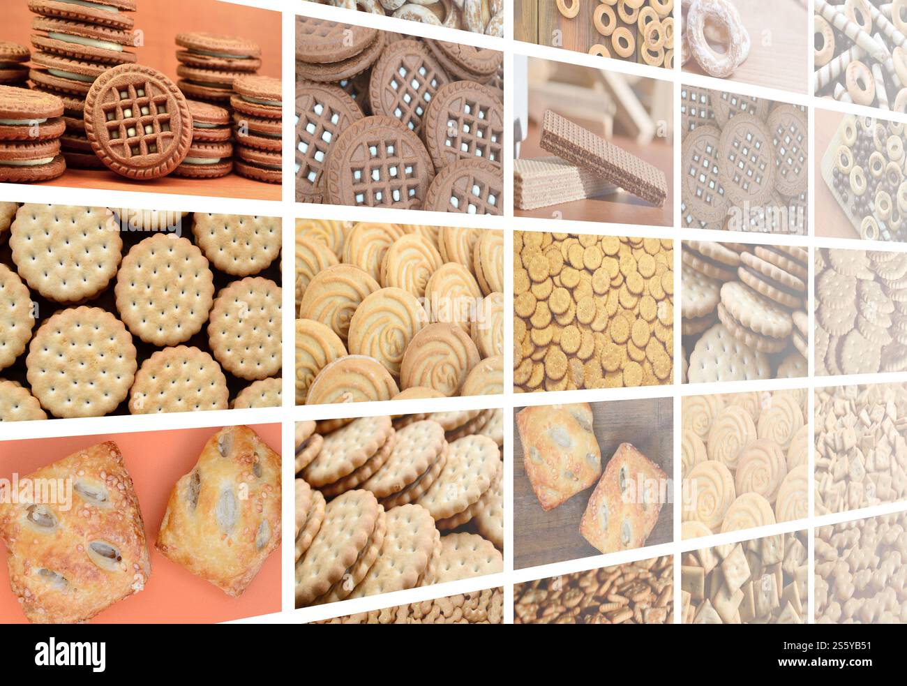 A collage of many pictures with various sweets close-up. A set of ...