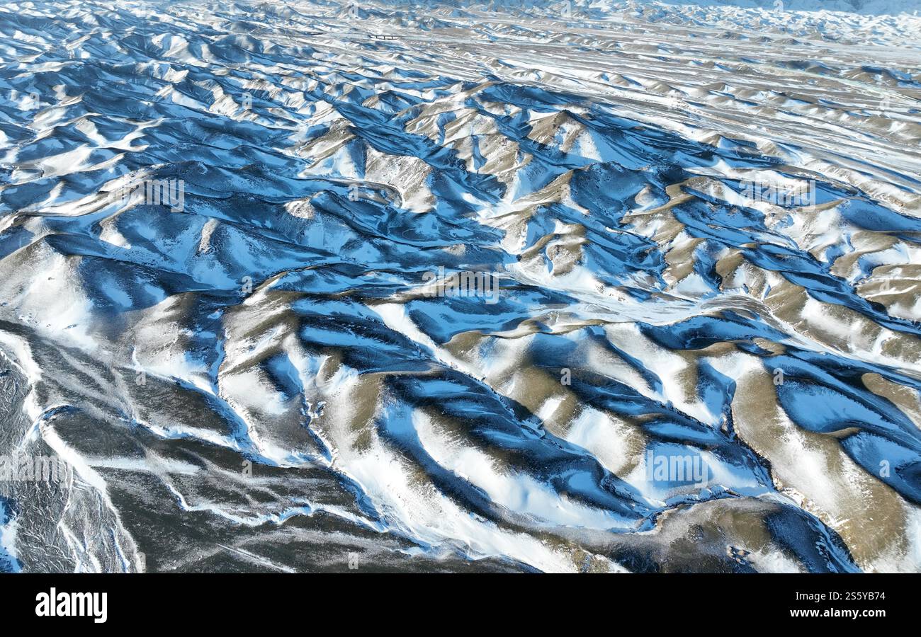 Aerial photo shows the snow scenery of Helan Mountain in Yinchuan City ...