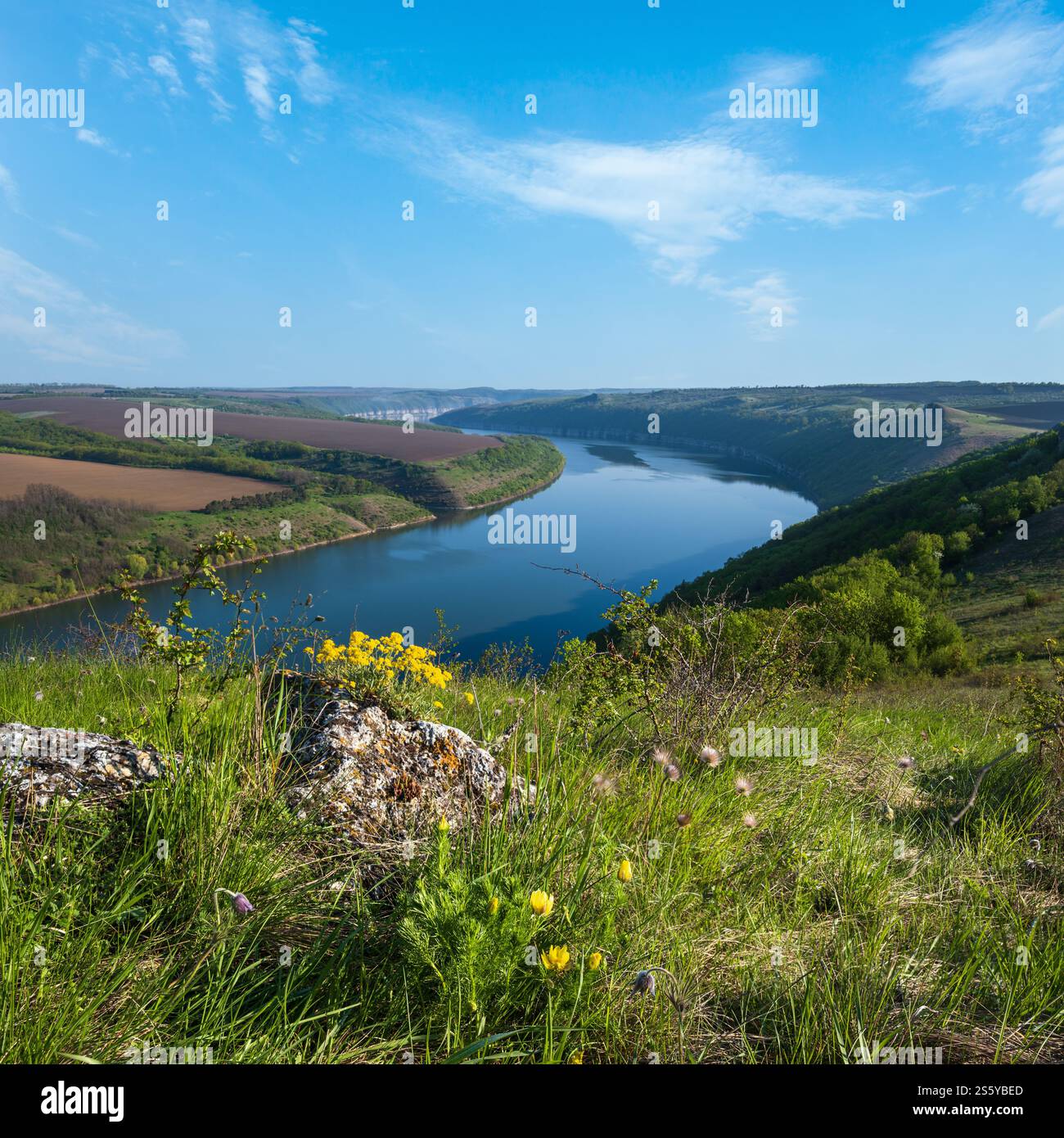 Amazing spring view on the Dnister River Canyon with picturesque rocks ...