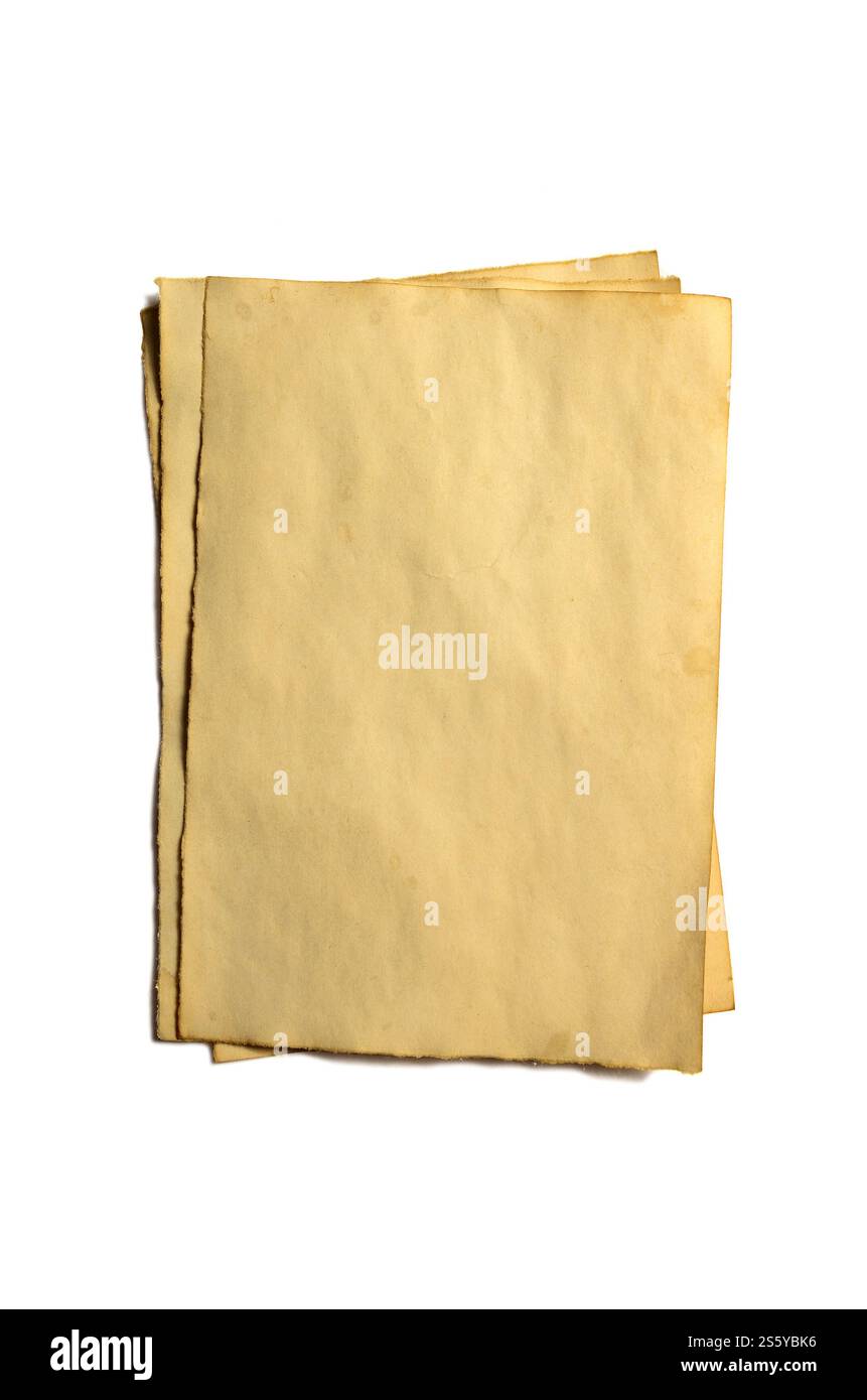 Few old blank pieces of antique vintage crumbling paper manuscript or ...