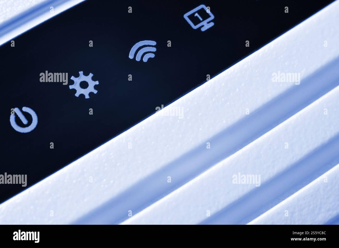 Detailed photo light bulbs from the Internet modem. Abstract technology ...