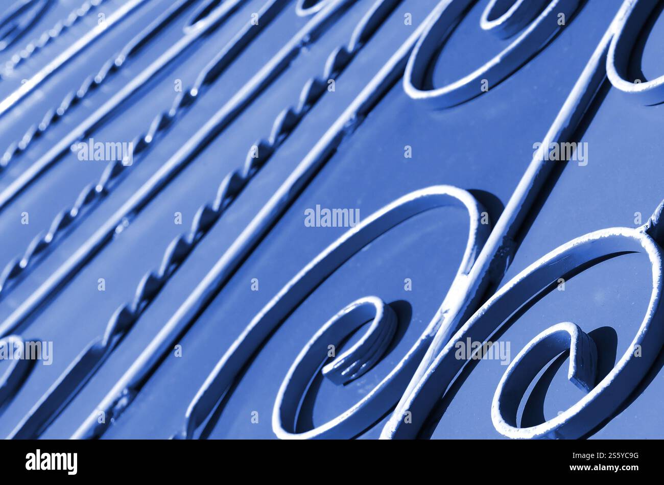 Metal texture of a piece of phantom classic blue wall with a forged ...