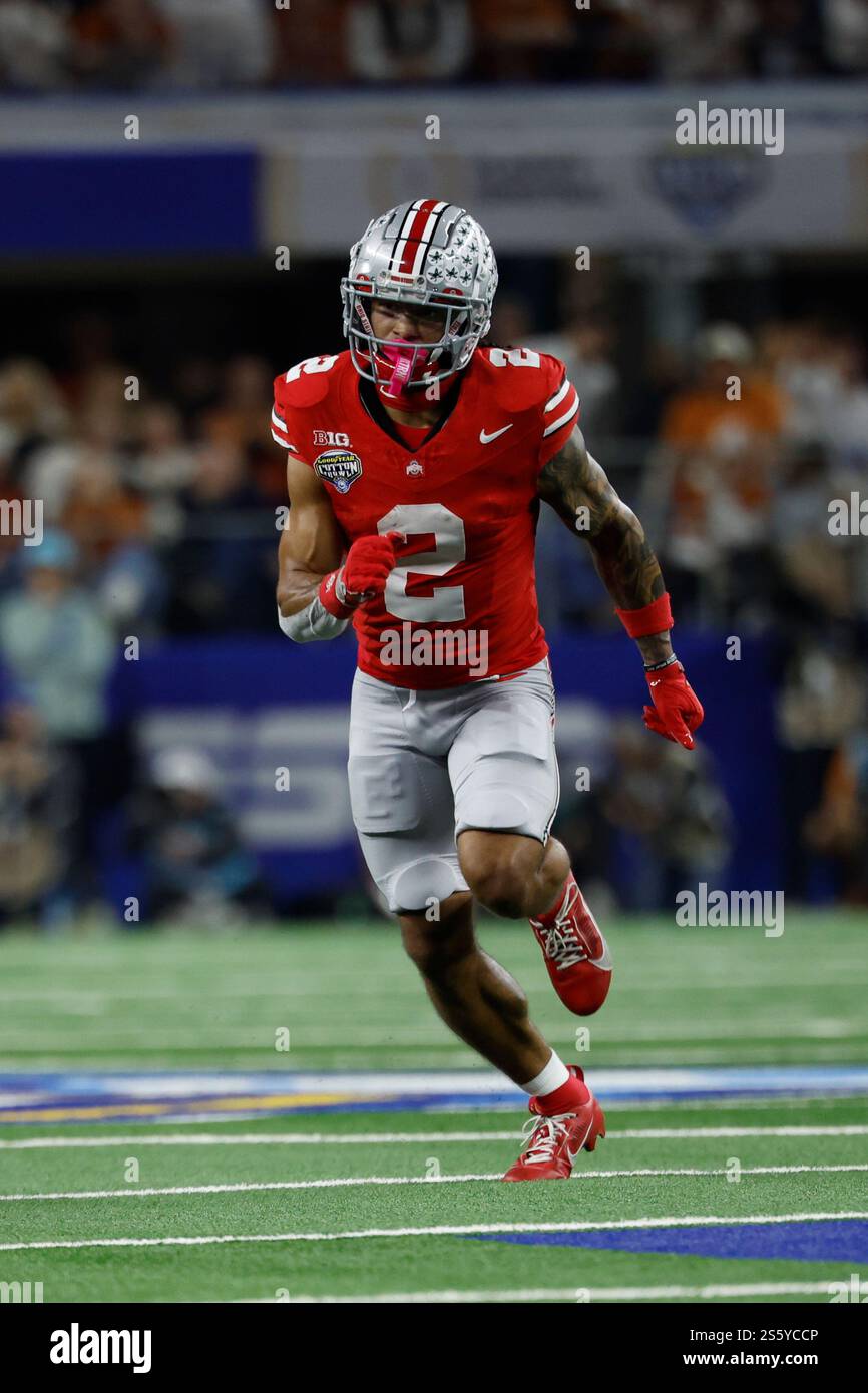 Ohio State wide receiver Emeka Egbuka (2) runs a pass route during the ...