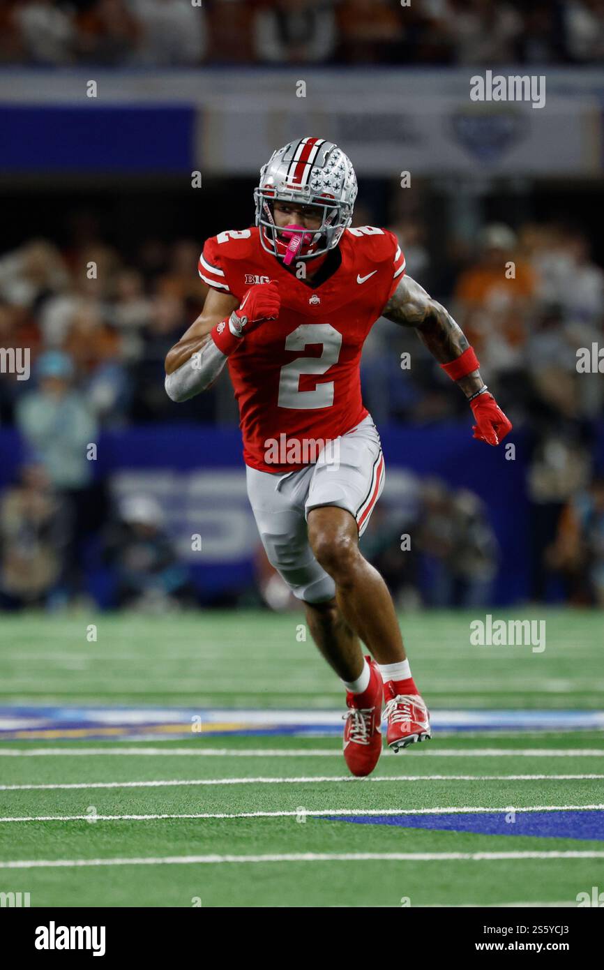 Ohio State wide receiver Emeka Egbuka (2) runs a pass route during the ...