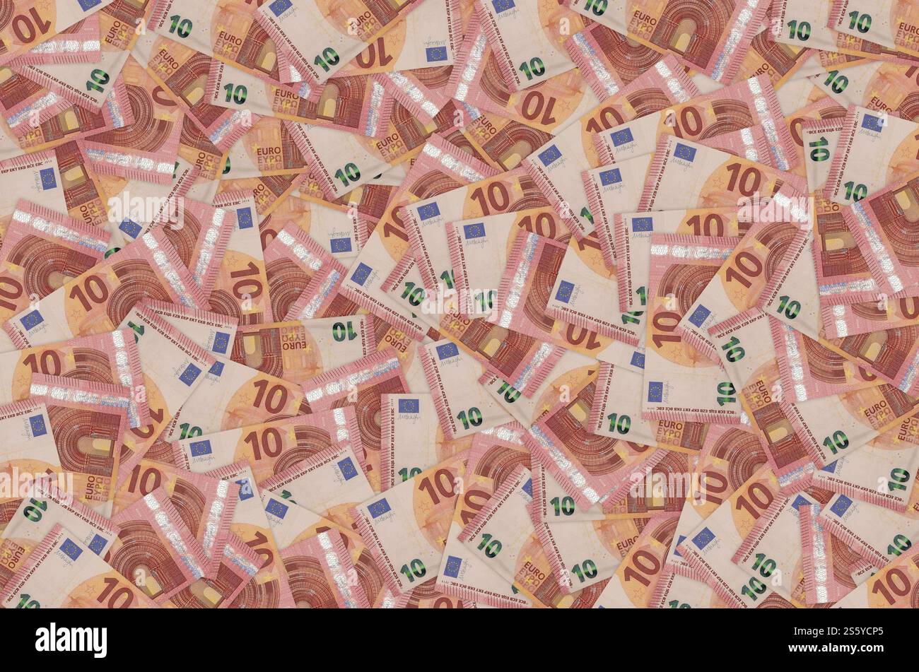 Pattern part of 10 euro banknote close-up with small red details ...