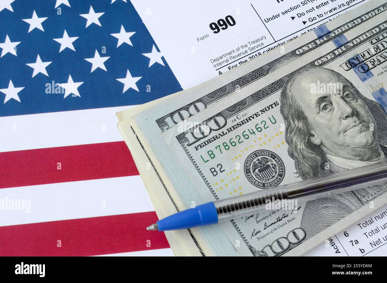 Form 990 Return of organization exempt from income tax and blue pen ...