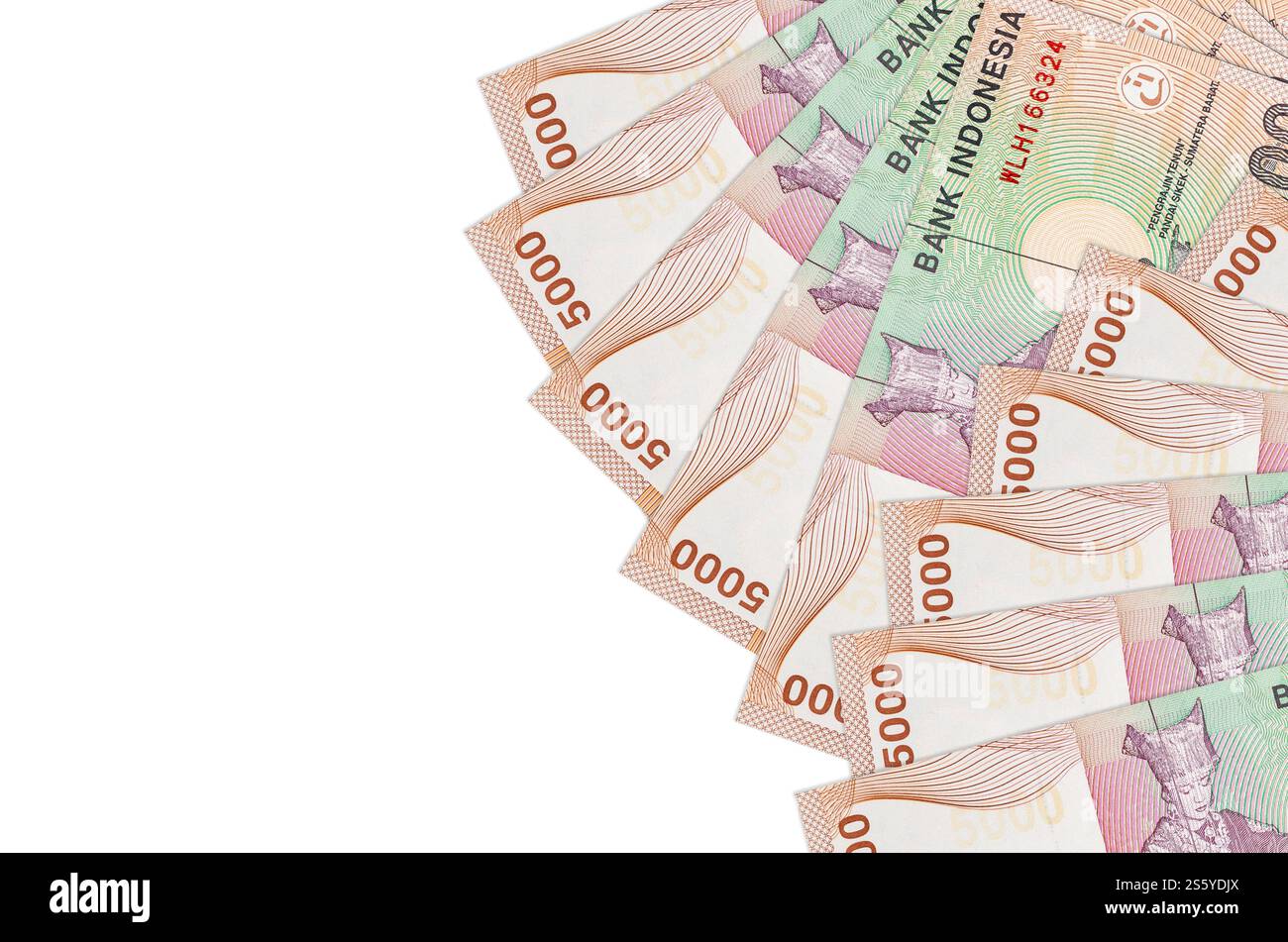 5000 Indonesian rupiah bills lies isolated on white background with ...