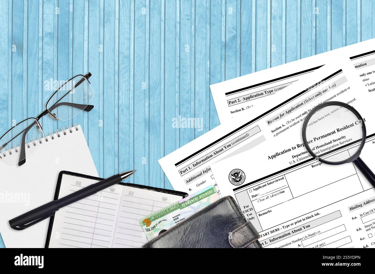 USCIS form I-90 Application to replace permanent resident card lies on ...