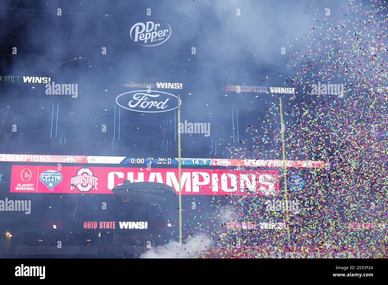 Celebration confetti for the winning team, Ohio State floats in the air ...