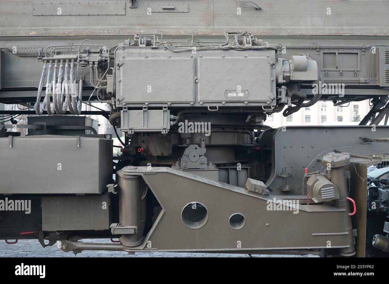 Close up view of green military truck. Modern military transportation ...