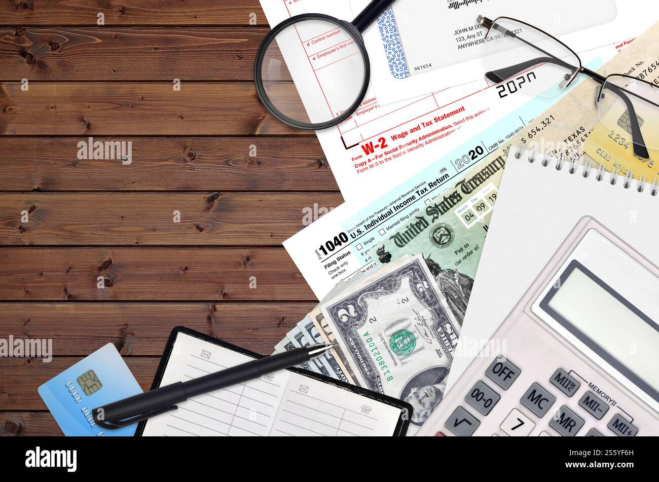 IRS form 1040 Individual income tax return and W-2 wage and tax ...