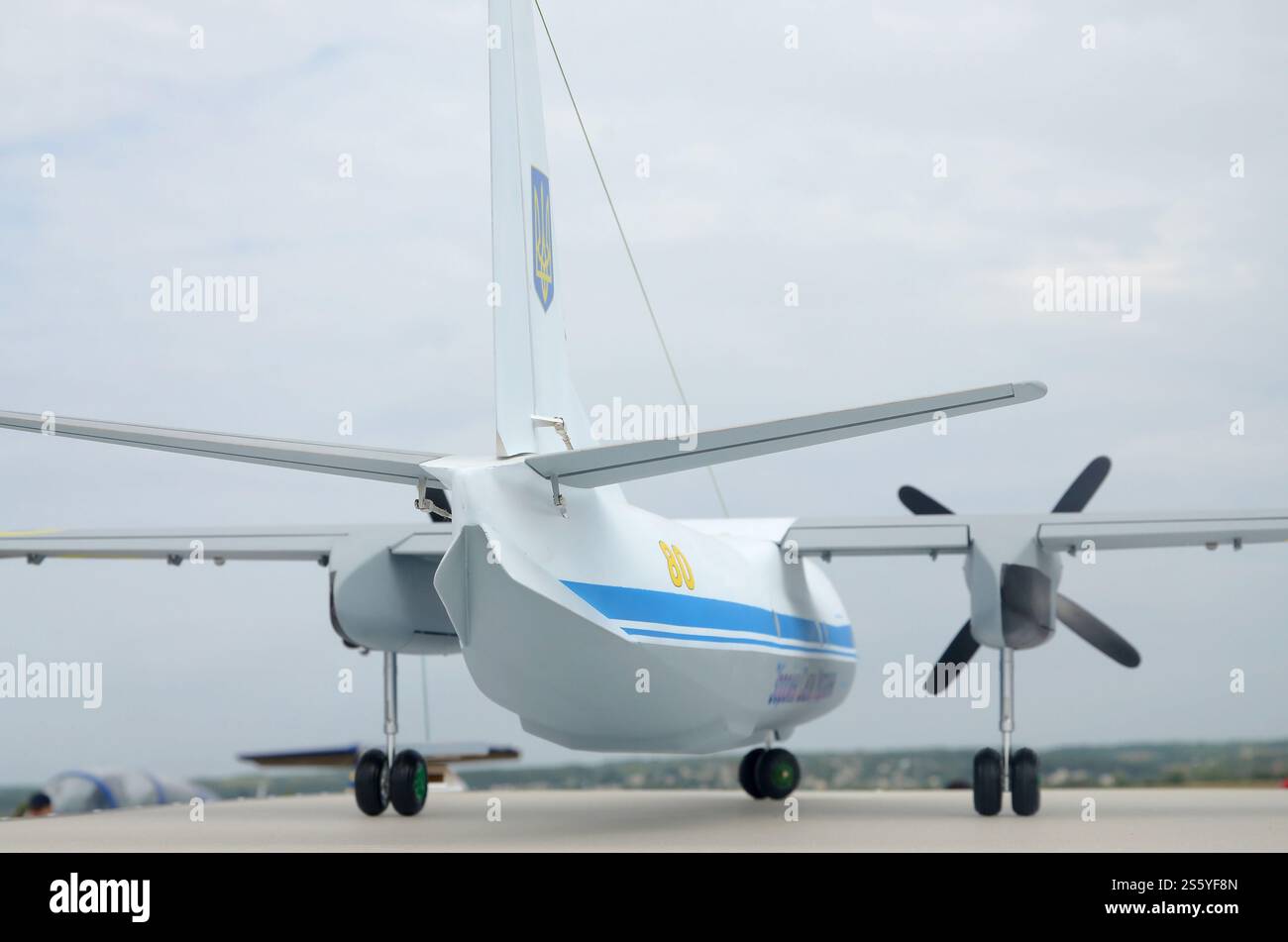 Toy model of ukrainian military aircraft transporter close up ...