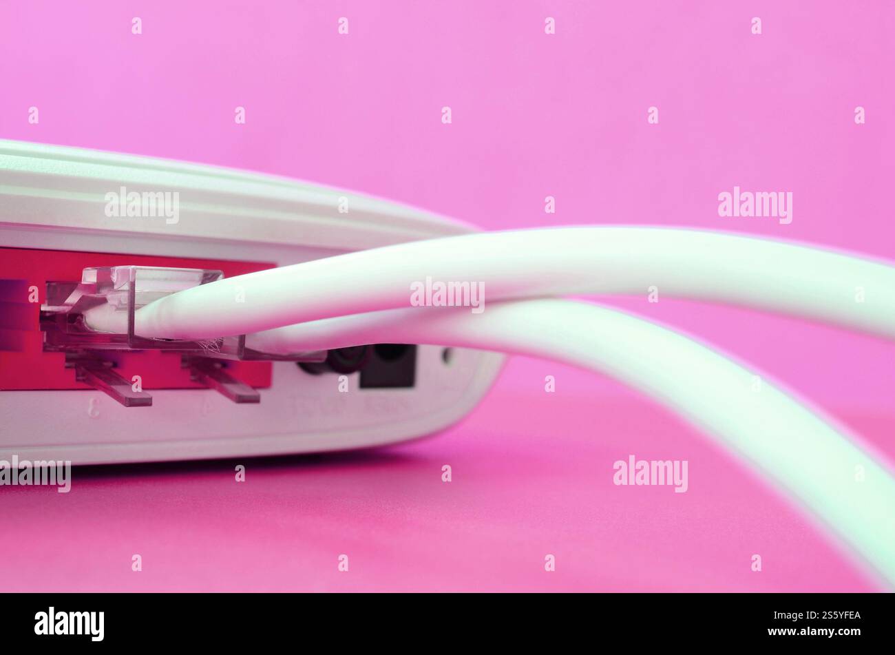 The Internet cable plugs are connected to the Internet router, which ...