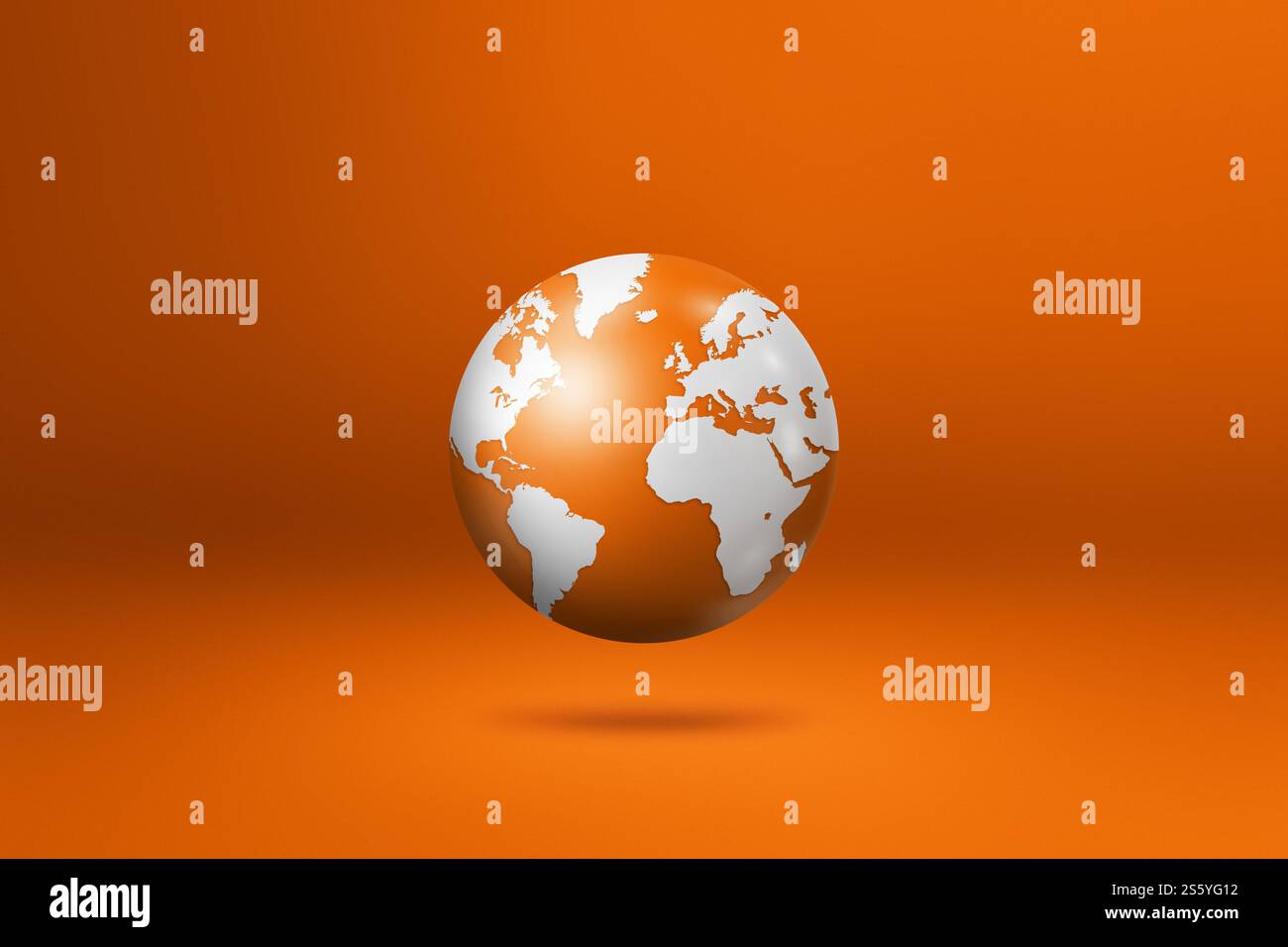 World globe, earth map, floating over an orange background. 3D isolated ...