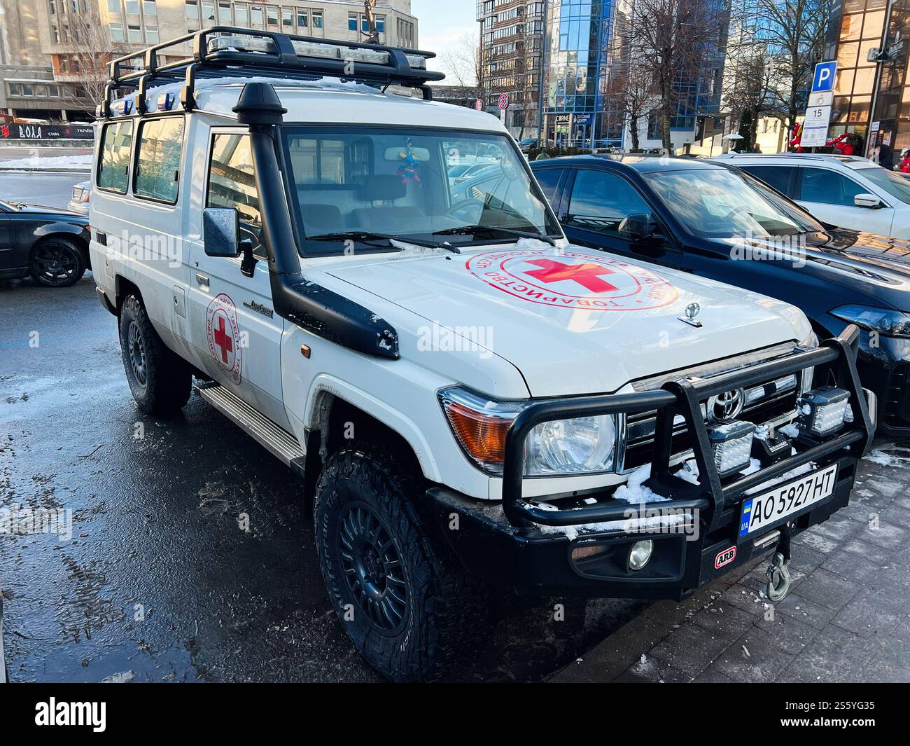 Kyiv, Ukraine - January 14, 2025: A white Toyota Land Cruiser off-road ...
