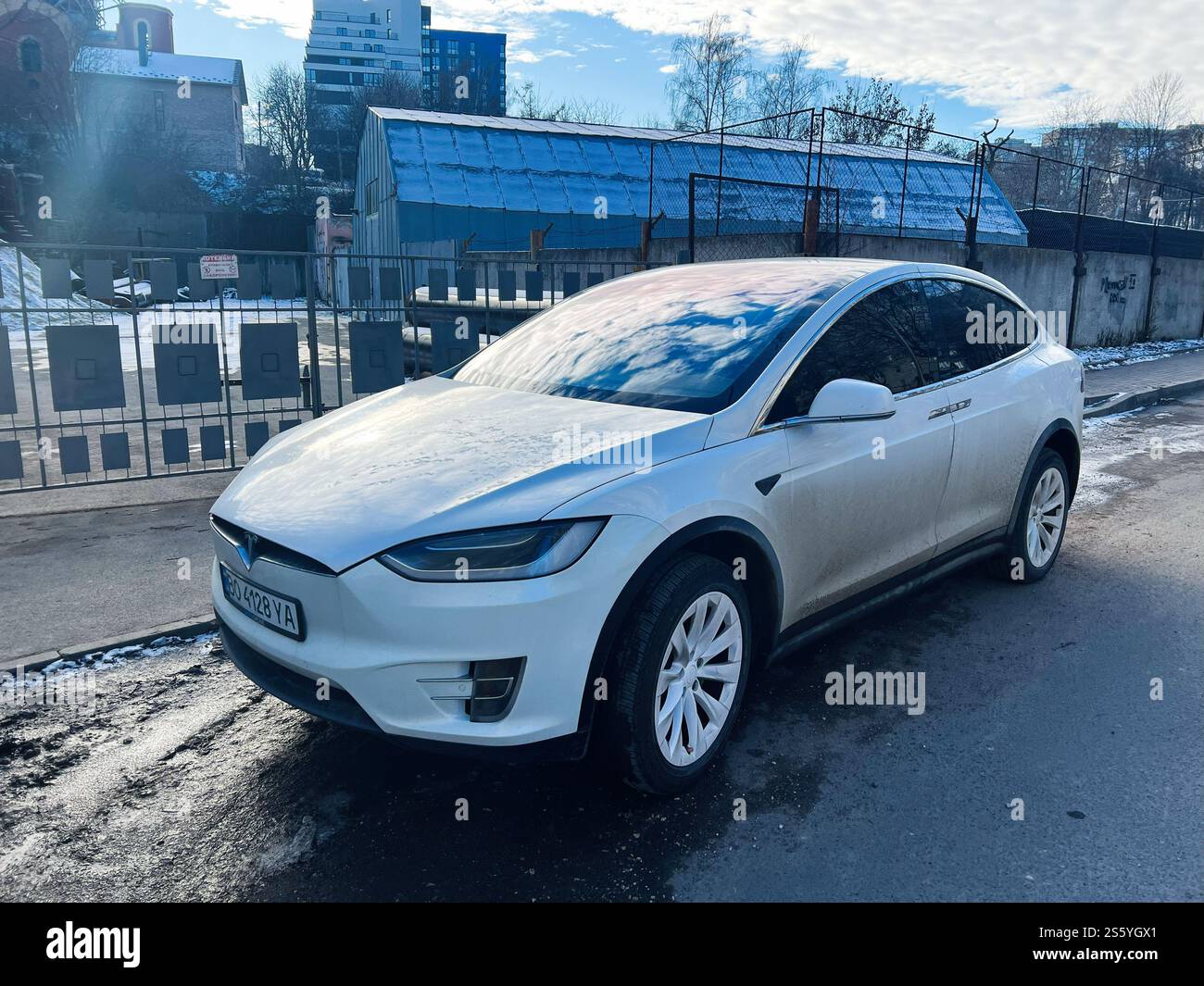 Kyiv, Ukraine - January 14, 2025: Modern white electric Tesla Model X ...