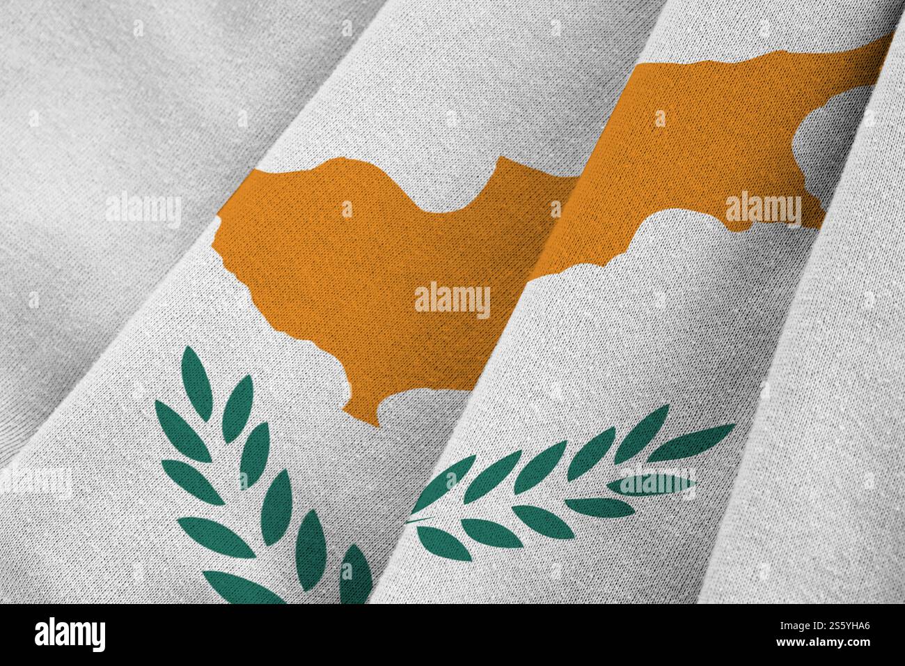 Cyprus flag with big folds waving close up under the studio light ...