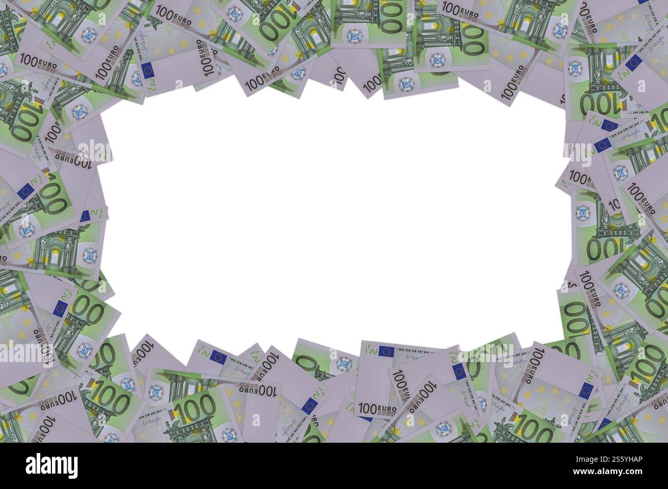 Front part of 100 euro banknote close-up with small green details ...