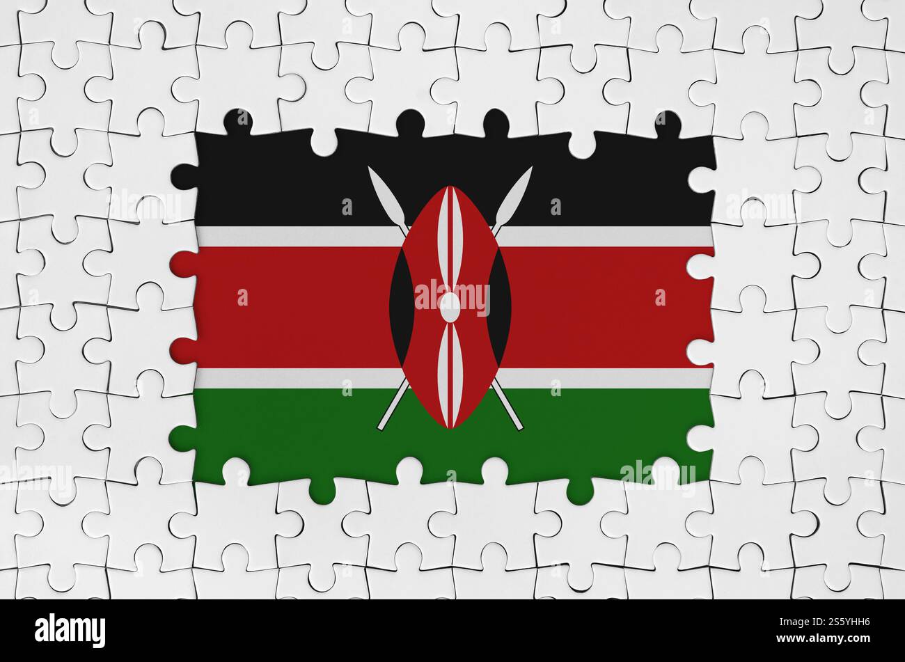 Kenya flag in frame of white puzzle pieces with missing central parts ...
