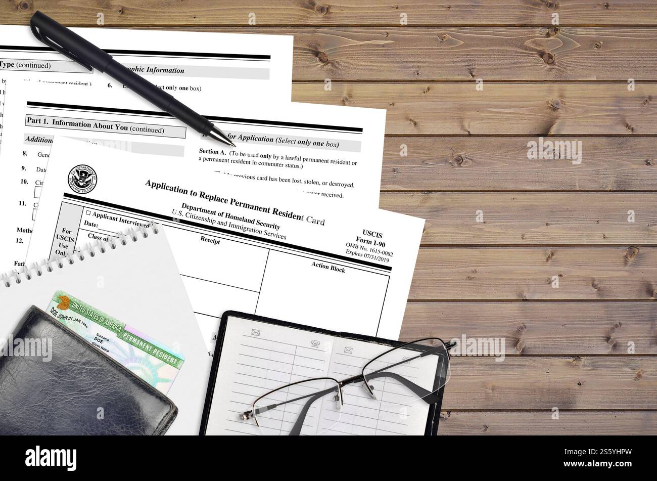 USCIS form I-90 Application to replace permanent resident card lies on ...