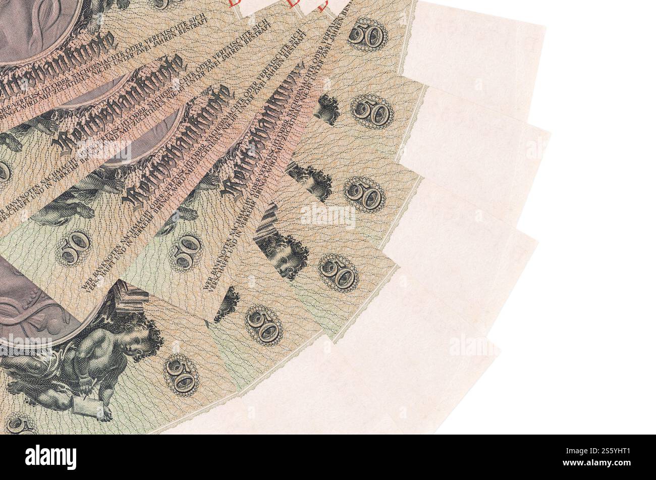 50 Reich marks bills lies isolated on white background with copy space ...