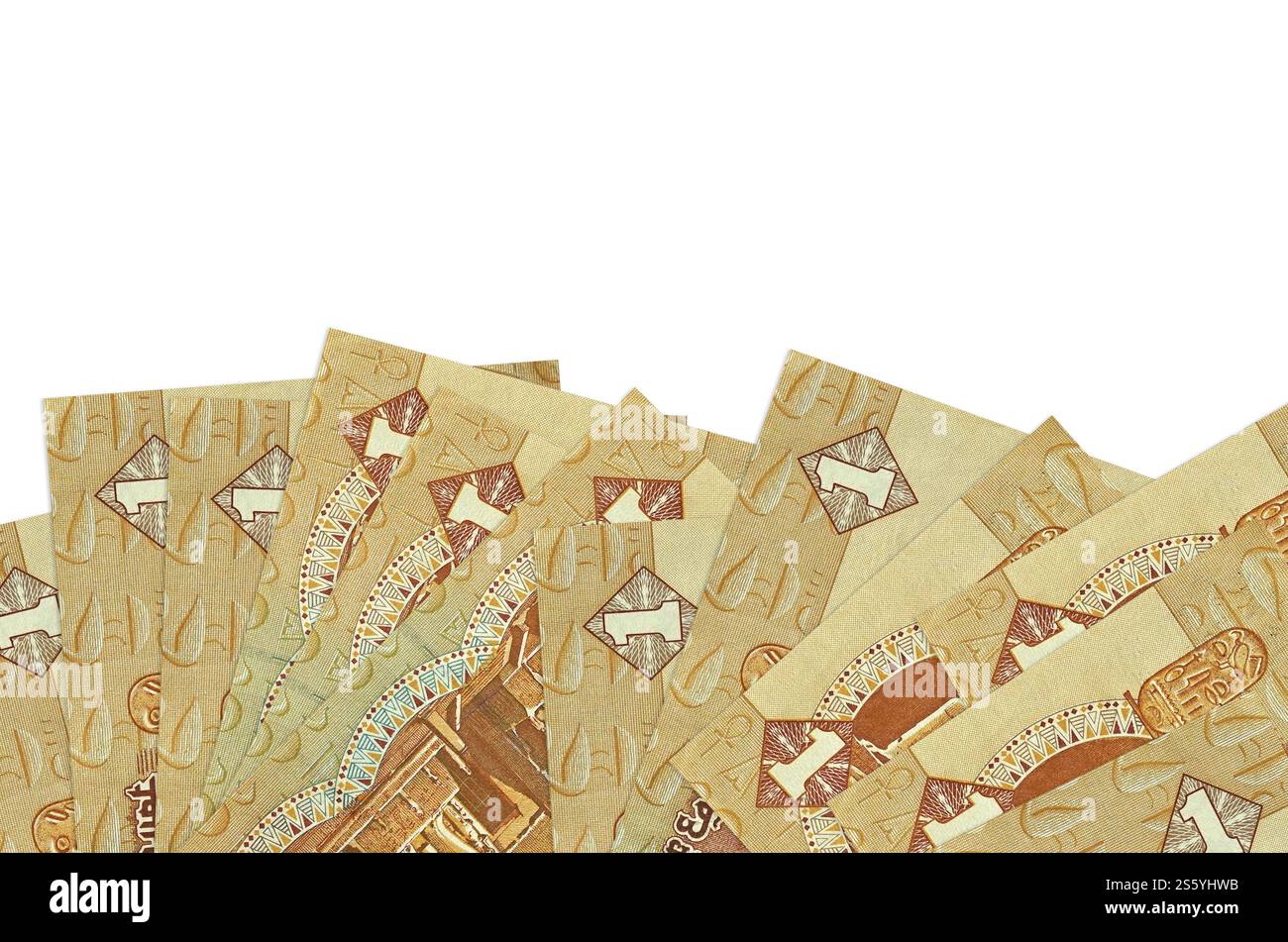 1 Egyptian pound bills lies on bottom side of screen isolated on white ...