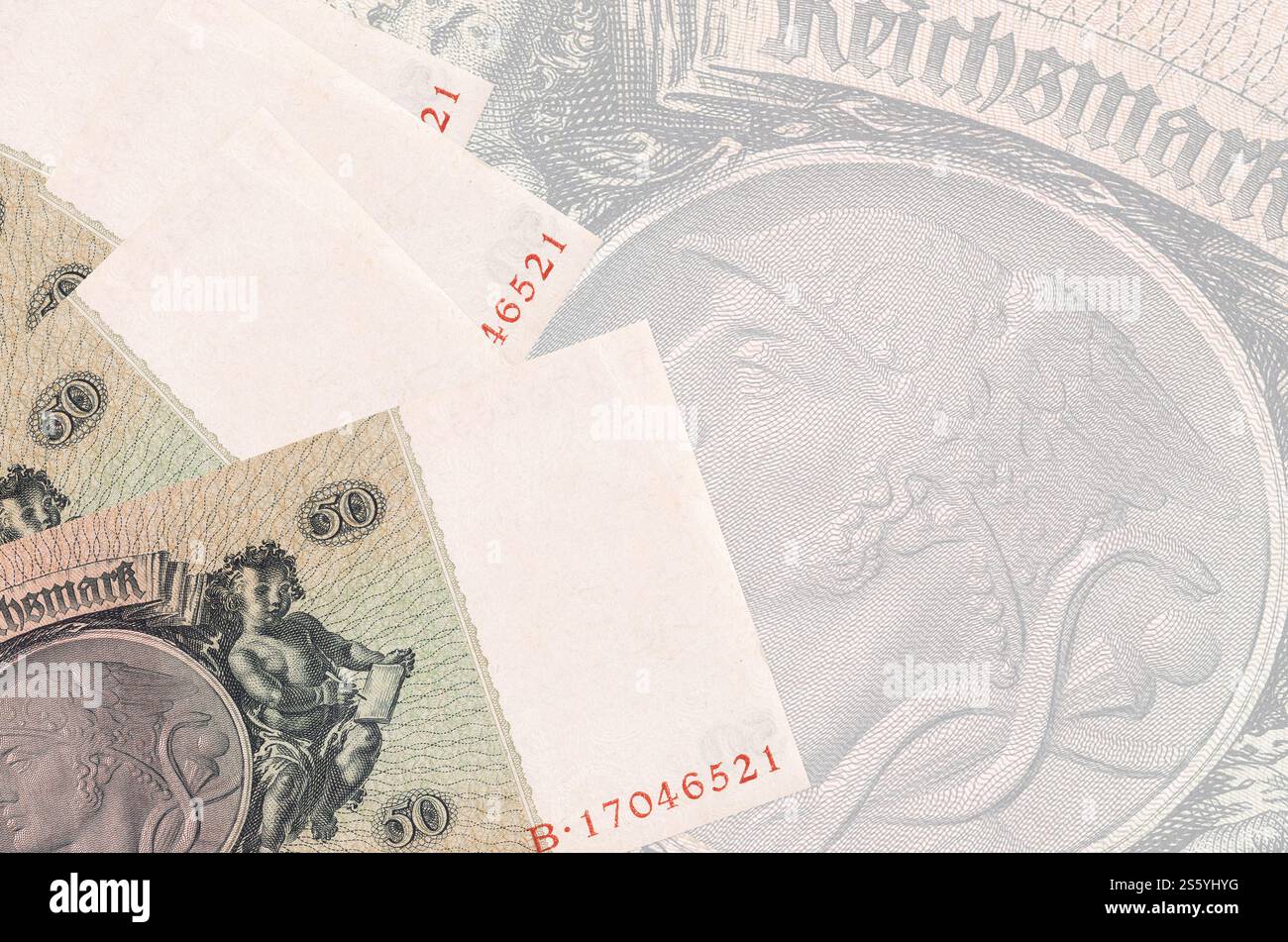 50 Reich marks bills lies in stack on background of big semi ...