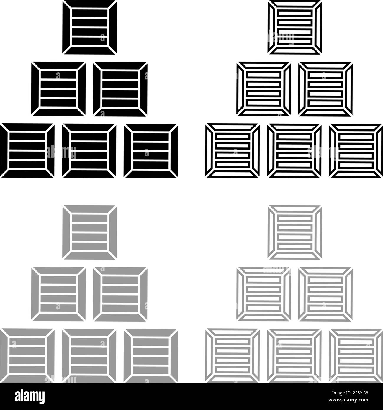 Pyramid crates Wooden boxs Containers icon outline set black grey color ...
