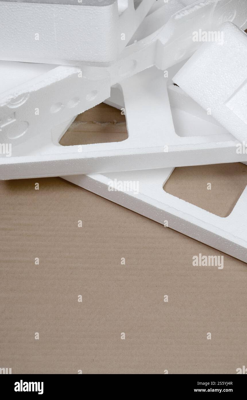 Background image with beige cardboard paper and styrofoam boxes ...
