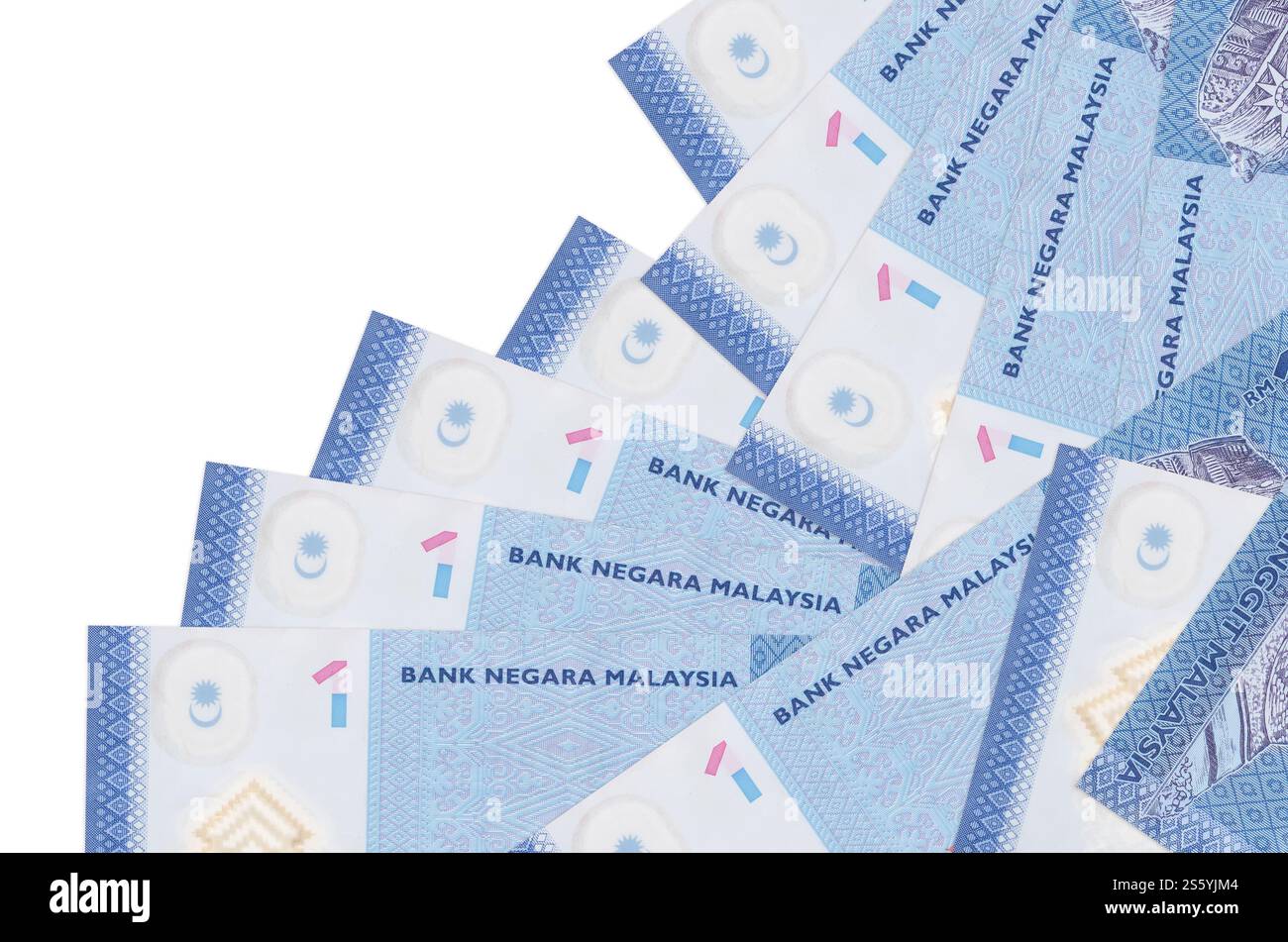 1 Malaysian ringgit bills lies in different order isolated on white ...