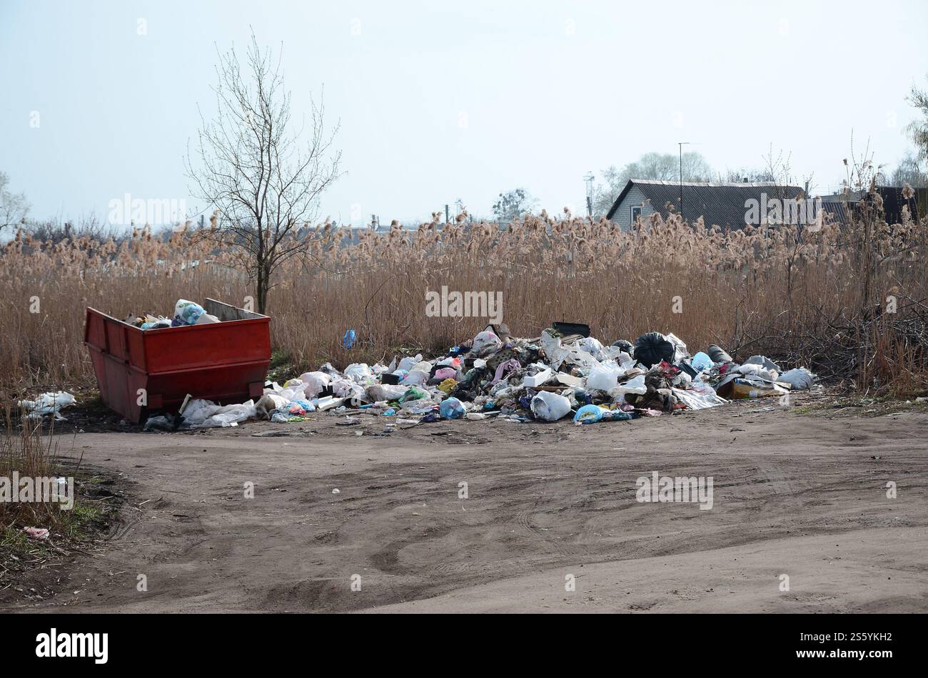 The garbage can is packed with garbage and waste. Untimely removal of ...