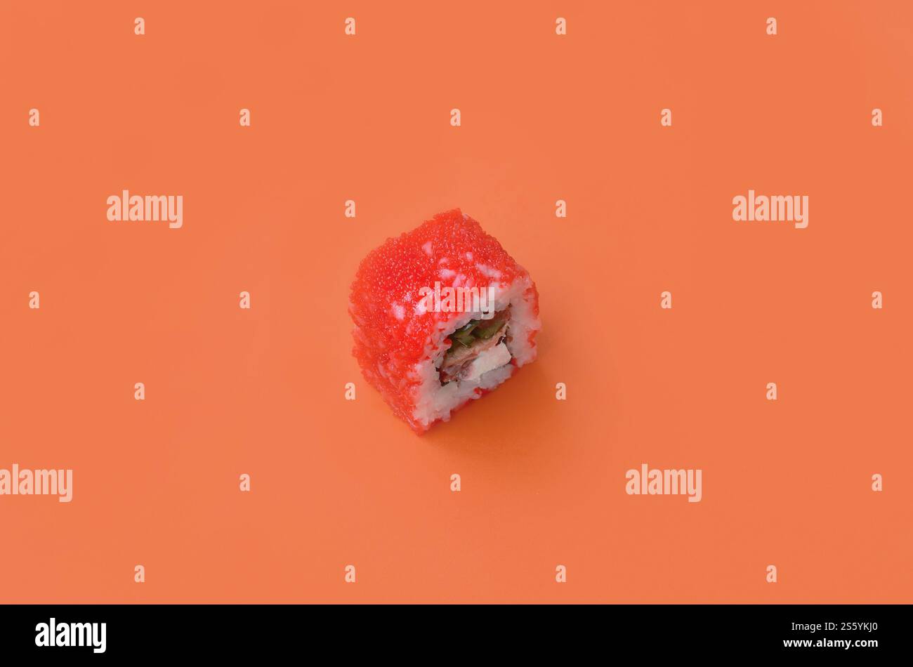 California Maki sushi roll with caviar and masago on orange background ...