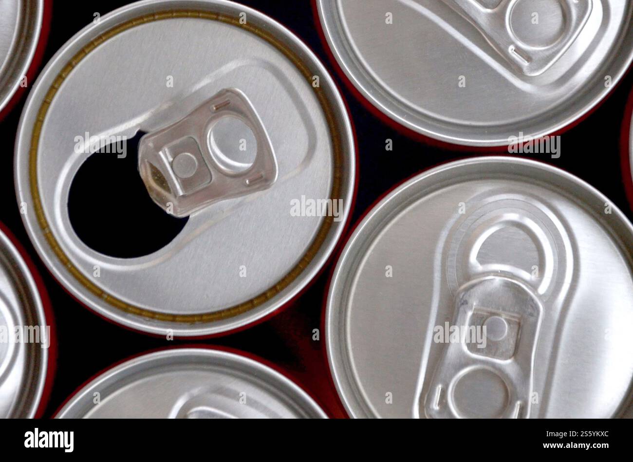 Many cans of soda soft drink, lemonade, cola, beer or energy drink ...