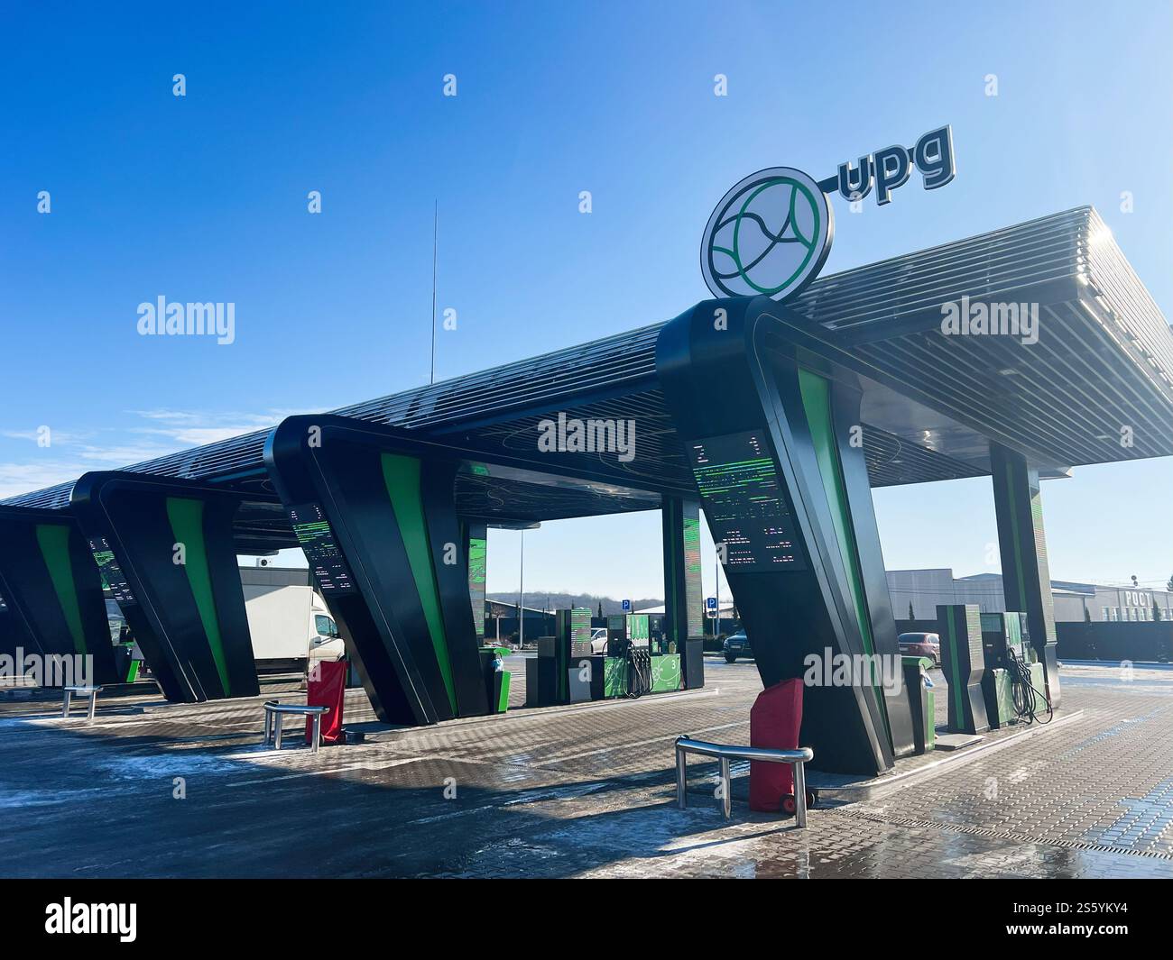 Kyiv, Ukraine - January 14, 2025: Gas station UPG with a contemporary ...