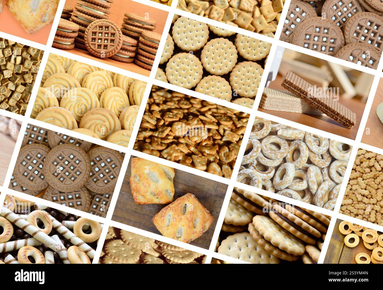 A collage of many pictures with various sweets close-up. A set of ...
