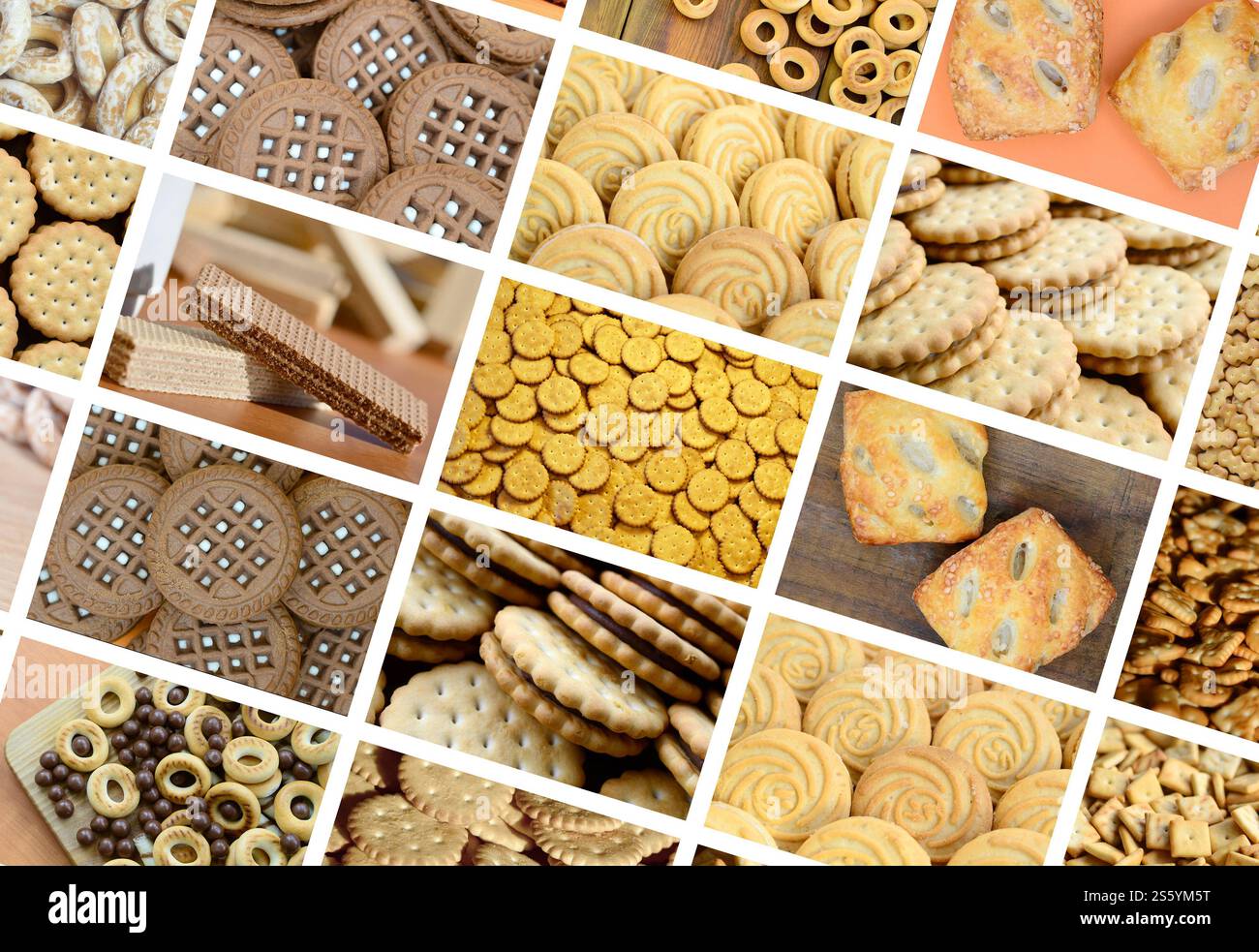A collage of many pictures with various sweets close-up. A set of ...