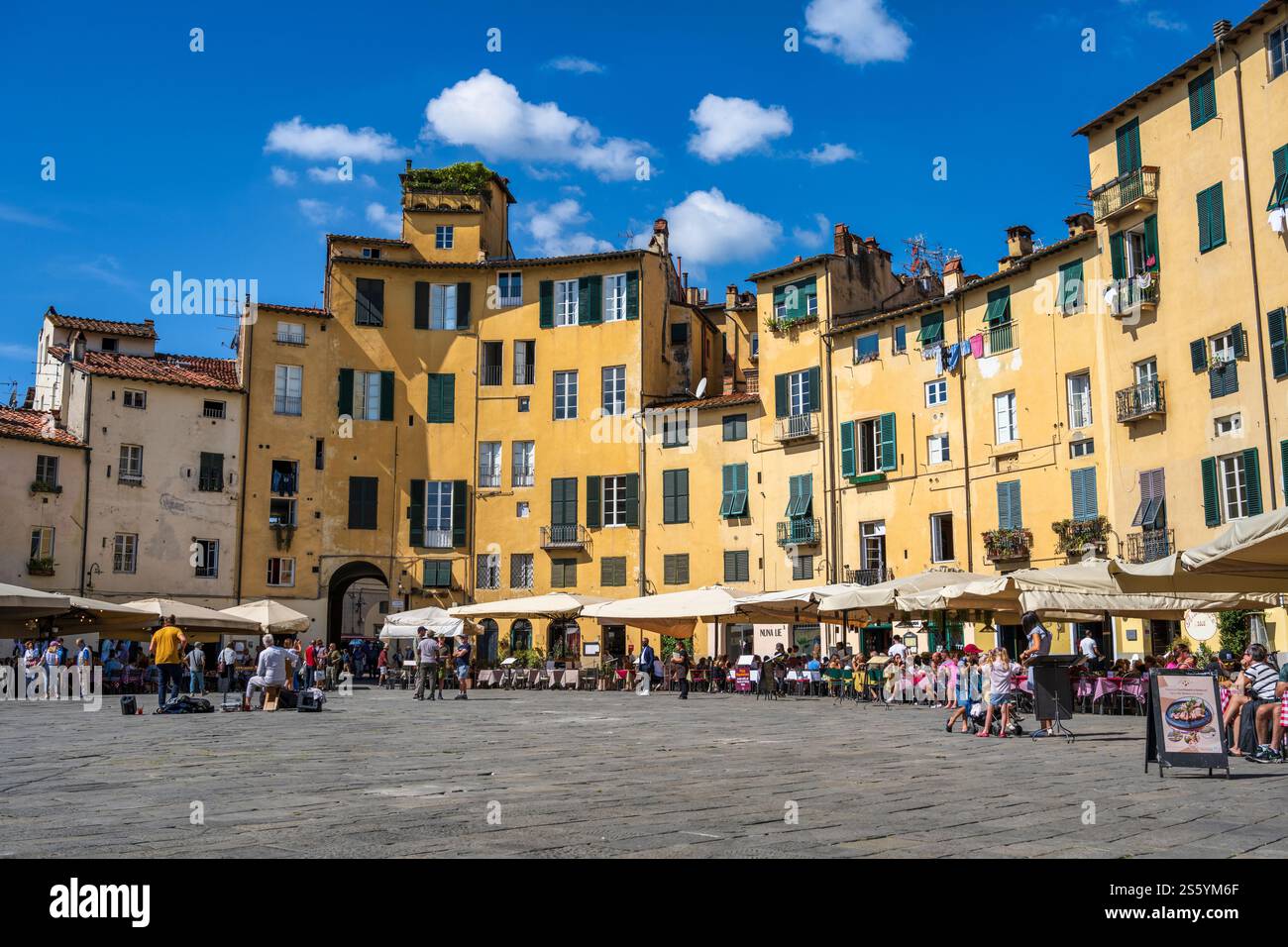 Colourful buildings on Piazza dell'Anfiteatro built on the remains of ...