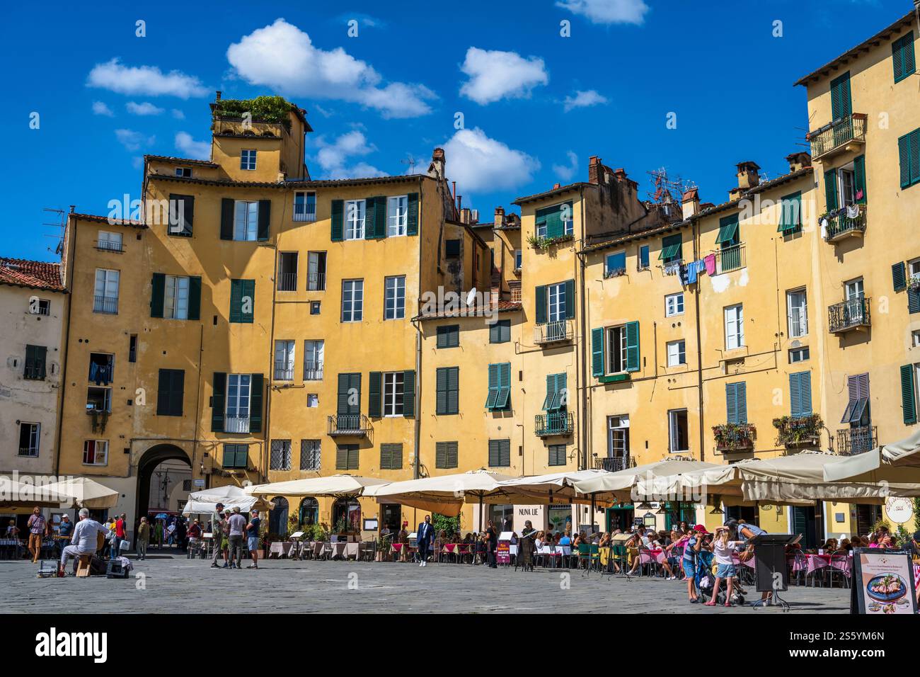 Colourful buildings on Piazza dell'Anfiteatro built on the remains of ...