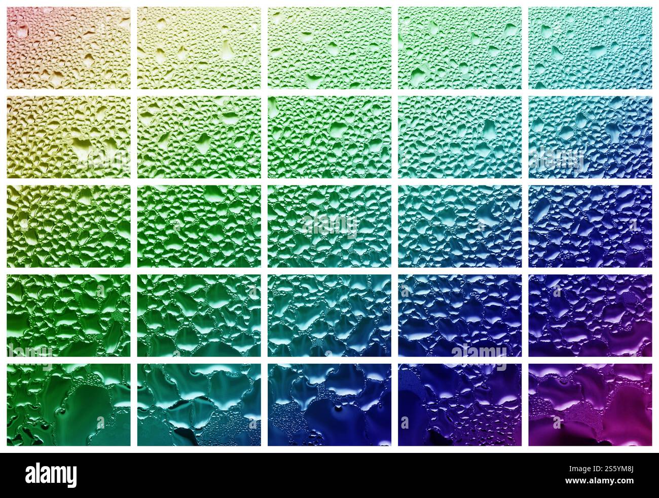 A collage of many different fragments of glass, decorated with rain ...