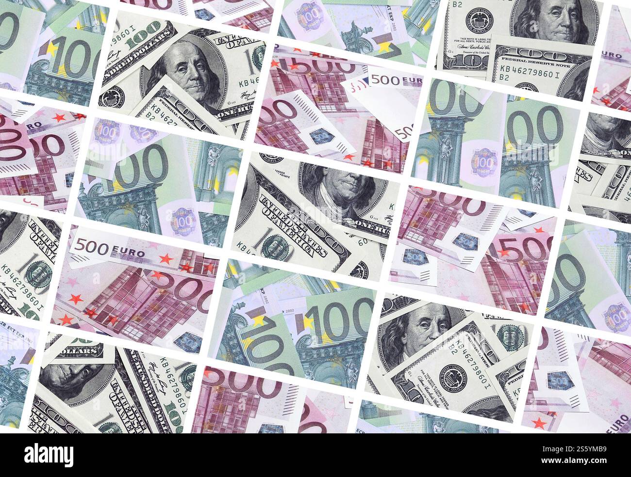 A collage of many images of euro banknotes in denominations of 100 and ...