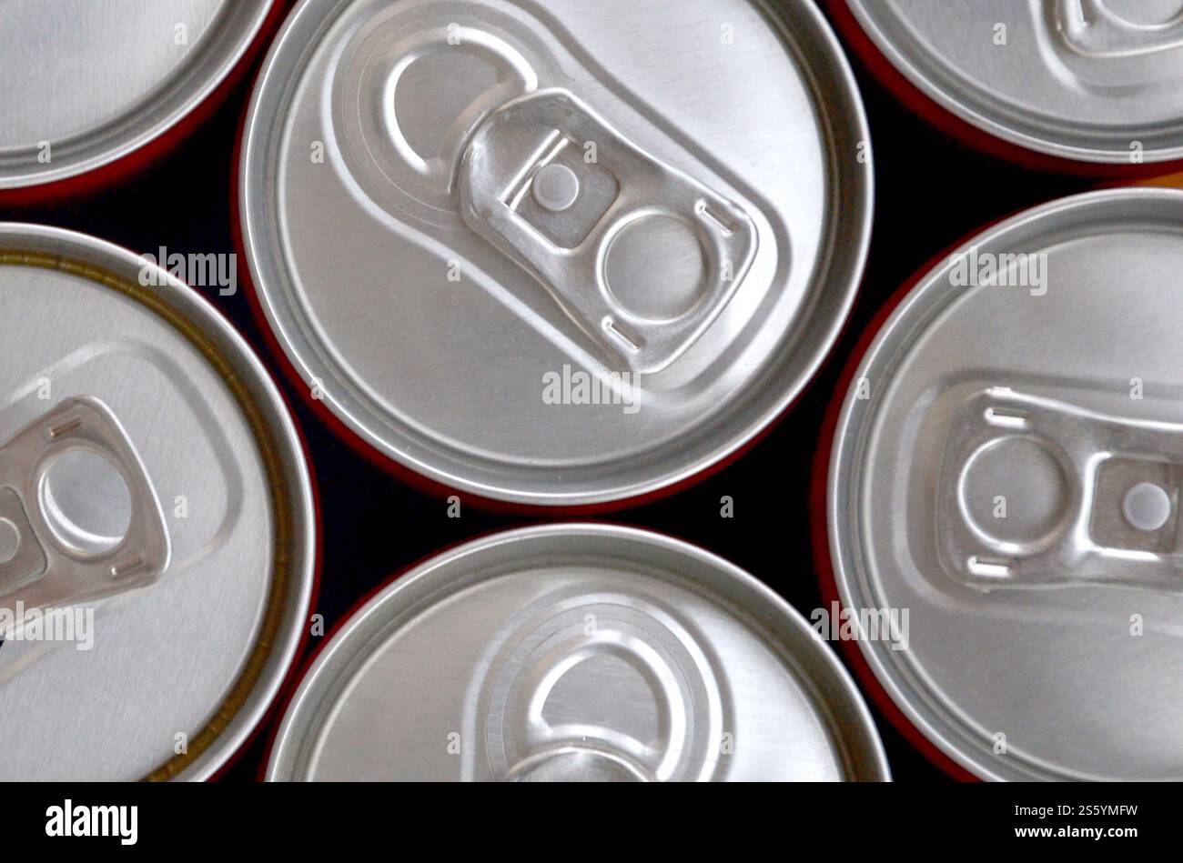 Many cans of soda soft drink, lemonade, cola, beer or energy drink ...