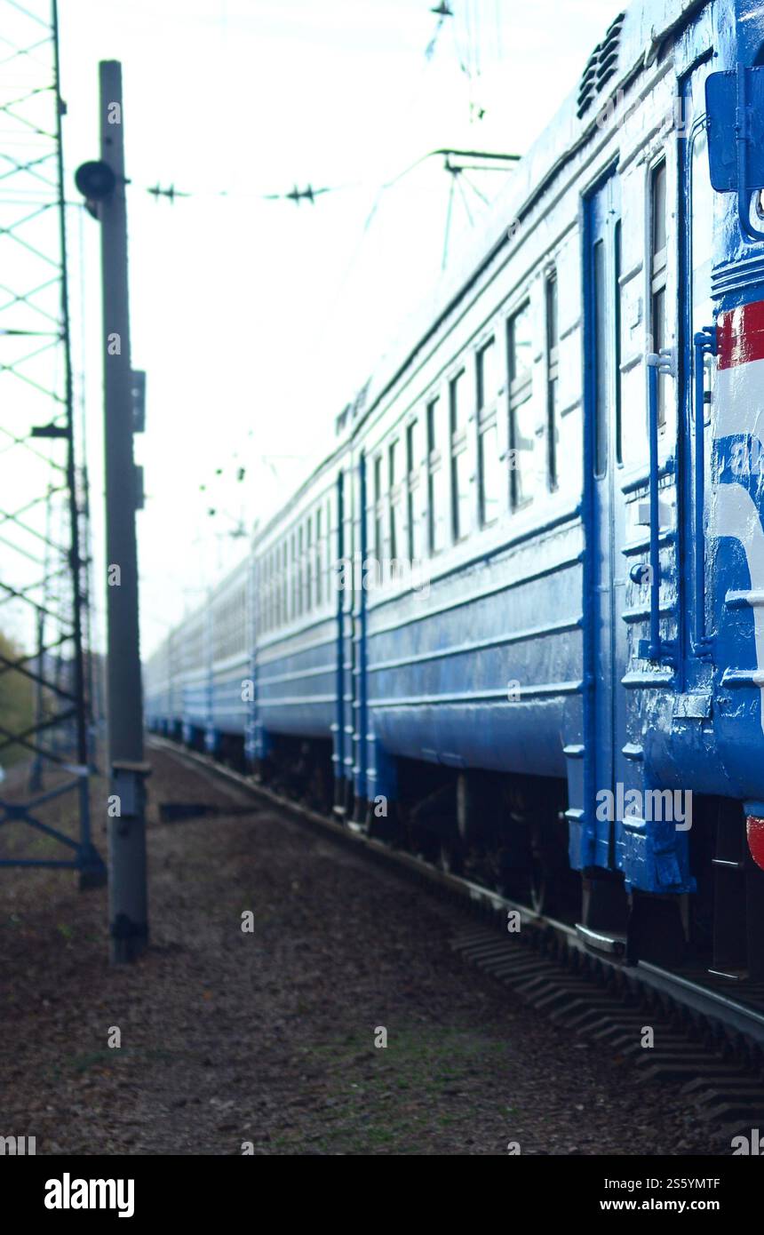 Suburban electric train. Old soviet electric train with outdated design ...