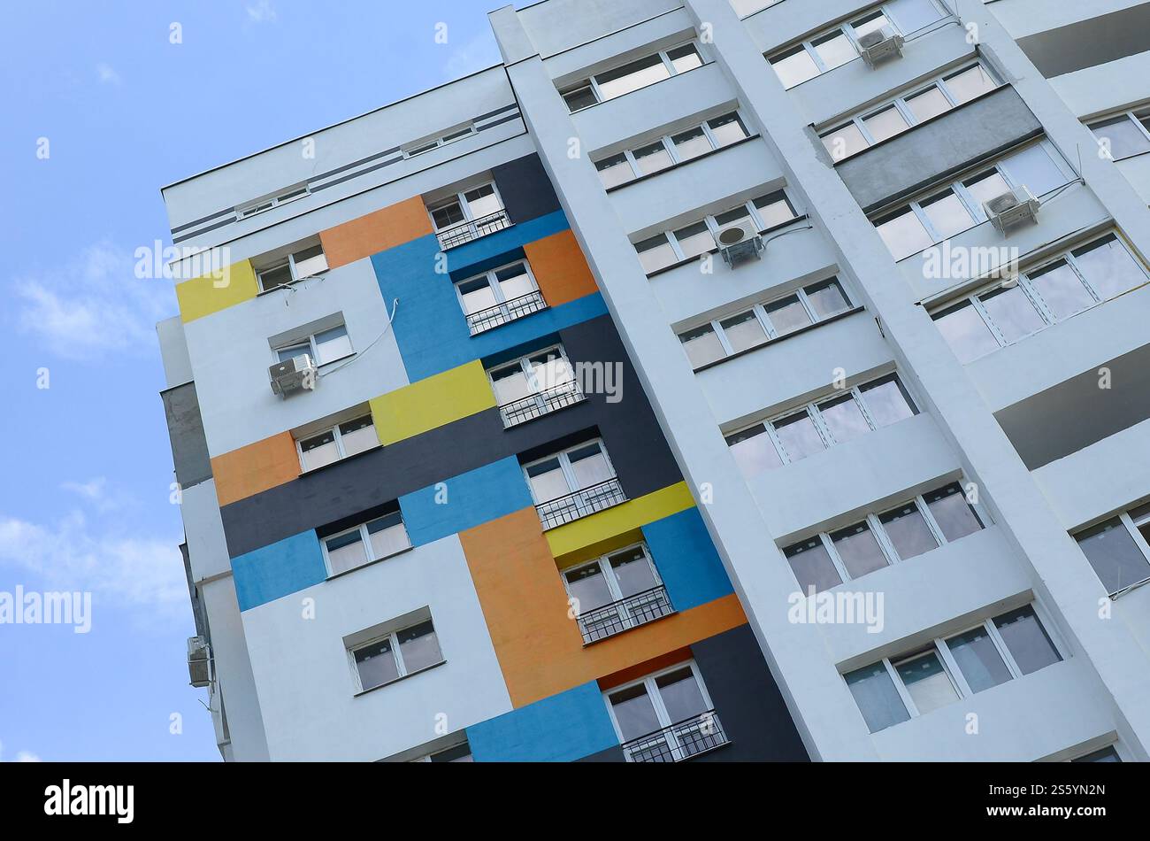 New multy storey residential building and blue sky. Residential houses ...